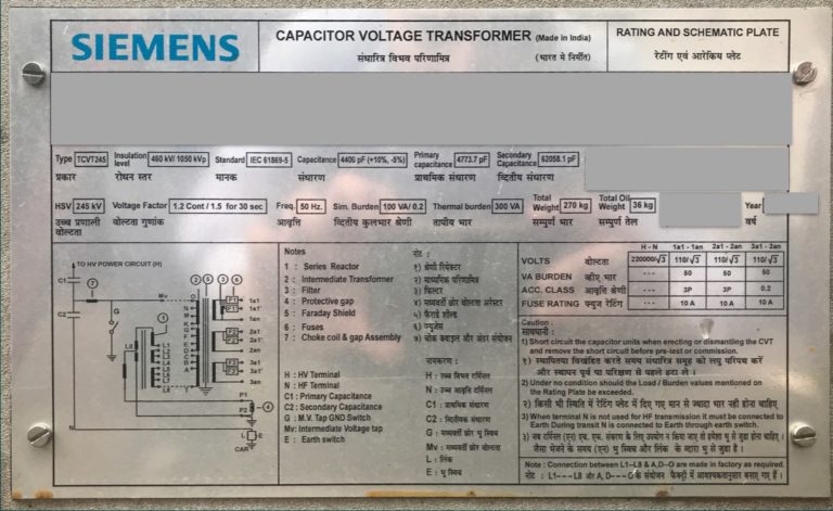 Nameplate details of Capacitive Voltage Transformer (CVT) | Explained ...